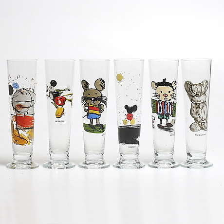 BEER GLASS, 6 pieces, Lasse Åberg, signature, 1900s. Glass - Other ...