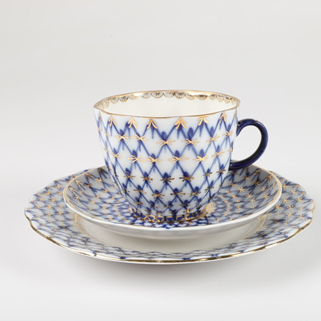 Coffee set, 70 pieces, “Cobalt net”, porcelain, Lomonosov, Russia ...