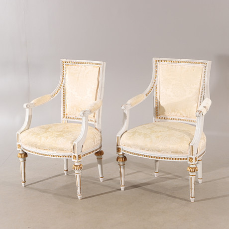 KARMSTOLAR, 1 par, sengustaviansk, signerad OES (Olof Eriksson i ...