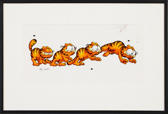 JIM DAVIS STUDIO, Katten Gustaf i rörelse, 1984. Konst - Måleri - Auctionet