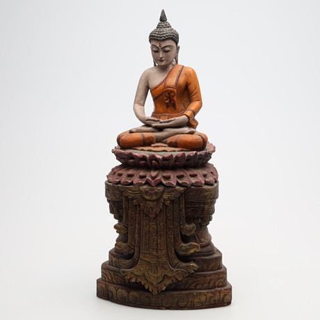 SKULPTUR, Buddha, trä, Burma. Asiatika - Auctionet