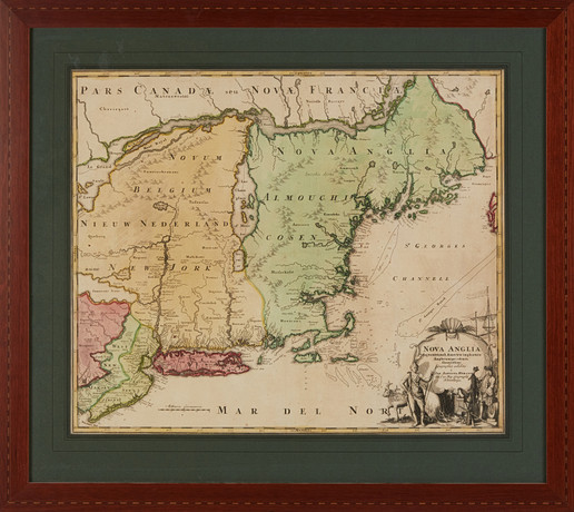 HOMANN'S FINE MAP OF AMERICA, NOVA ANGLIA, ca 1730. Böcker, Kartor ...