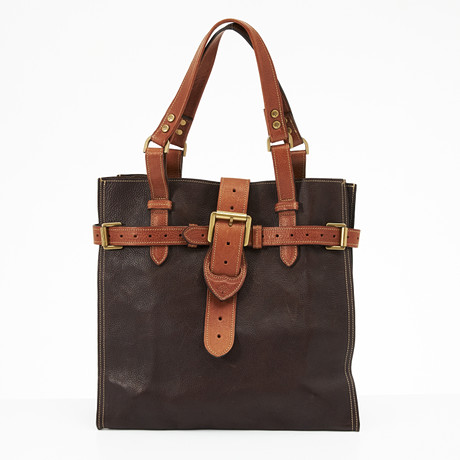 MULBERRY, "Elgin", totebag, mörkbrunt präglat läder med ljusare ...
