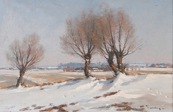 KARL LUNDBORG. Vinterlandskap med pilar, olja på duk, signerad K ...