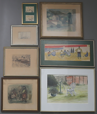 Lote DE ACUARELAS/GRÁFICOS, 7 piezas, diferentes motivos, firmado por ...