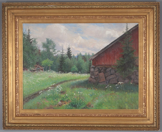 AXEL LINDMAN. Gårdsmotiv, olja på duk, signerad AL-n -1910. Konst ...