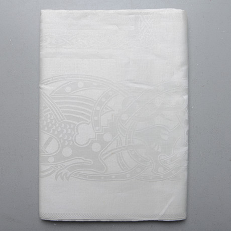 SIGNE SOHLMAN. Duk, linne, "Drakmönstret", formgiven 1877. Mattor ...