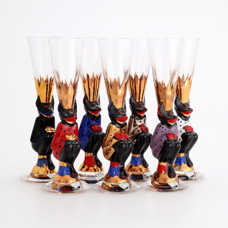 GUNNAR CYRÉN. A set of seven “Devil glass” snapsglas, Nobelservisen ...
