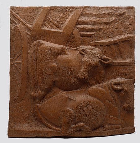 FÈLIX ALBAJES. Oxen in the stable. Art - Sculptures & Bronzes - Auctionet