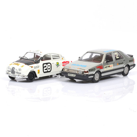 MODEL CARS, 2 pcs, resin/metal, Saab 9000 Turbo 16, 1985 & Saab 96 ...