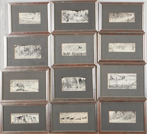 KNUT STANGENBERG (1871-1955). Illustrationer, 12 st, tusch på papper ...