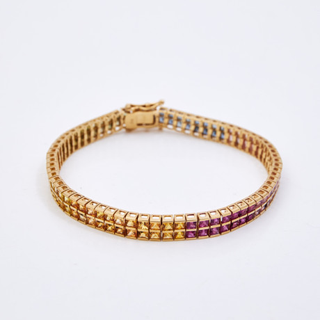 ARMBAND, 14 k guld, sk. tennis/riviérearmband med multifärgade ...