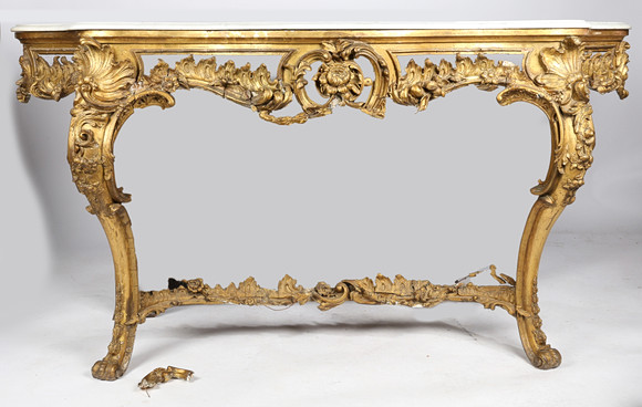 A GEORGE III PARCEL GILT AND MARBLE CONSOLE TABLE. Furniture - Tables ...