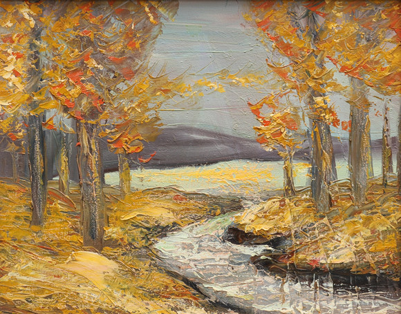 GEORGE MEL (B.1941). RIVER LANDSCAPE. Art - Paintings - Auctionet