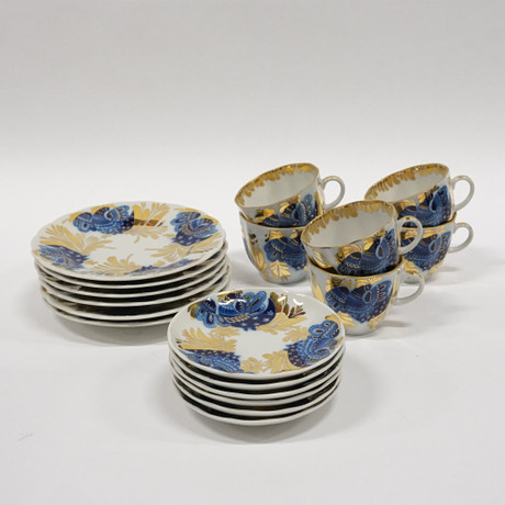 LOMONOSOV. TABLEWARE PARTS, “GOLDEN GARDEN” SOVIET UNION. 18 PIECES ...