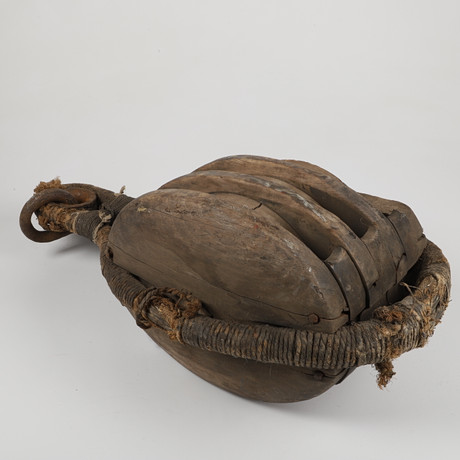TALJA/BLOCK, 3-radigt, trä med jute/järn, 1800/1900-tal. Övrigt ...