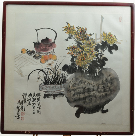 FANG YUN. Pen-and-ink drawing. China. Teapot and flowers. Art ...