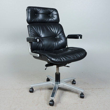 Martin Stoll, skrivbordsstol/kontorsstol, aluminium, trä, läder, 1970 ...