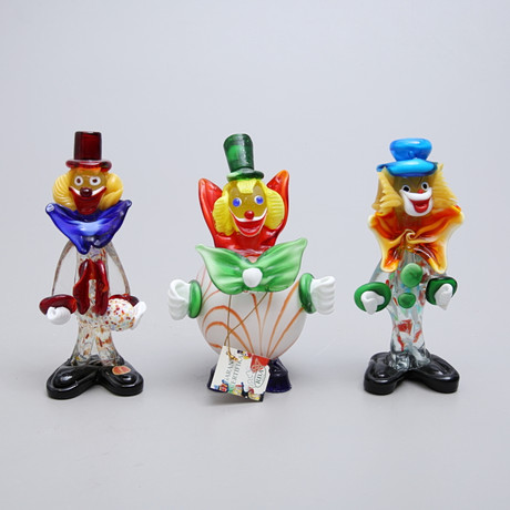 FIGURINER, clown, 3 st, konstglas, Murano samt RBA. Glas - Konstglas ...