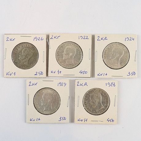 MYNT 2-kr Gustav V, 5 stycken. Mynt, Medaljer & Frimärken - Mynt ...