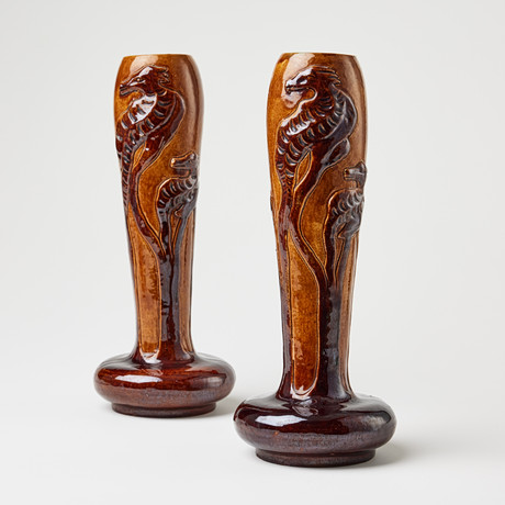 KARL HOLST. Vaser, ett par, Höganäs, jugend, flintgods. Keramik ...