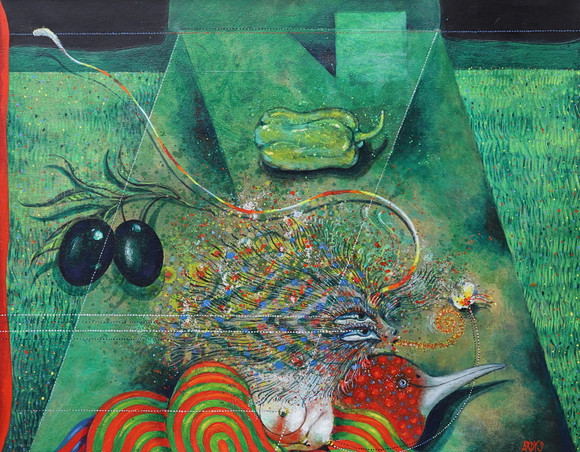 ARDY STRÜWER. Oil on canvas, “Green House”, signed and dated 1991 on ...