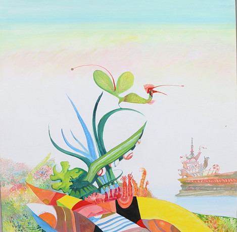 MARCEL GENAY. "île de L'oiseau Pétaliform". Blandteknik, signerad ...