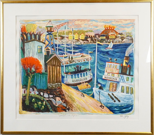 ELIS RYBERG. Färglitografi, "Utsikt mot Fåfängan", signerad samt ...