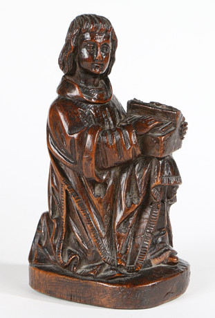 A GOOD 16TH CENTURY CARVED OAK FIGURE OF A MALE MUSICIAN. Miscellaneous ...
