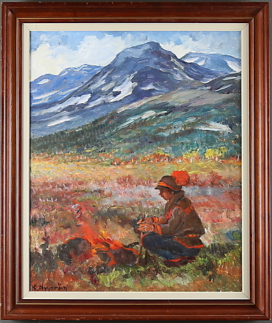 KURT NYSTRÖM. Same vid eld, olja på duk. Signerad. Konst - Måleri ...