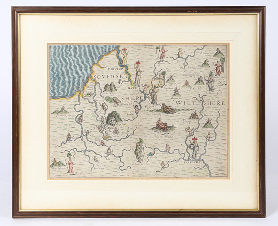 DRAYTON (MICHAEL): SOMERSET, WILTSHIRE, ALLEGORICAL MAP, CIRCA 1612 ...