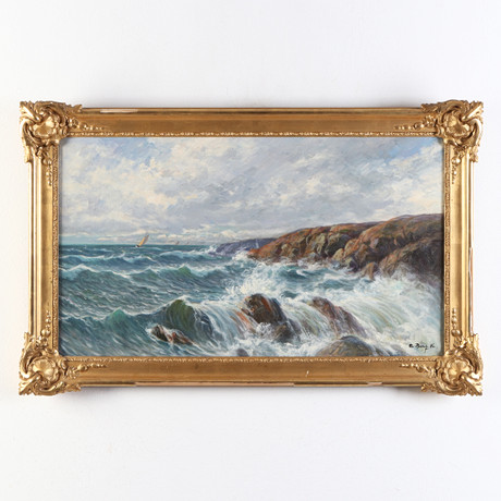 CARL BORG. Oil painting on canvas. Cliff coast. Signed and dated 16 ...