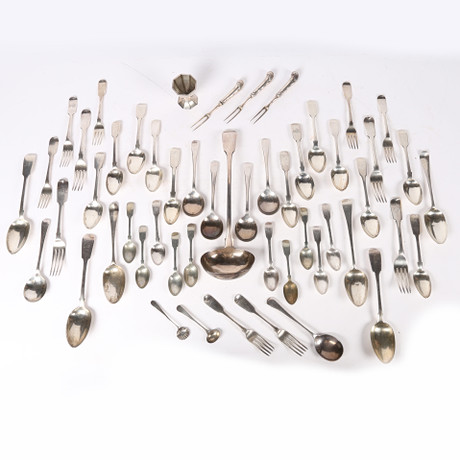 A QUANTITY OF GEORGE III AND LATER SILVER FLATWARE. Silver & Metals ...