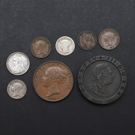 A COLLECTION OF GEORGE III AND LATER COPPER AND SMALL SILVER ISSUES ...