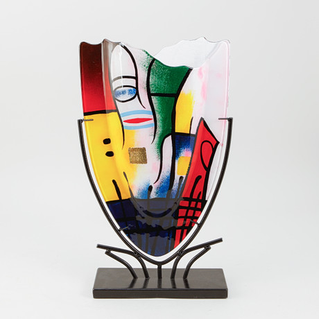 BENJAMIN ART GLASS. Objekt/vas, glas med ställning, metall. Glas ...