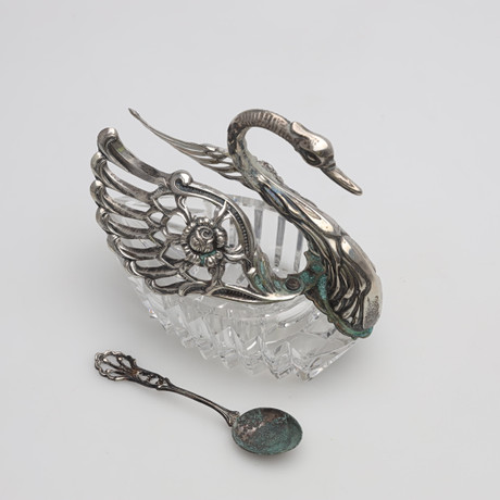 SUGAR/SALT TRAY, silver and ground glass. Silver & Metals - Silver ...