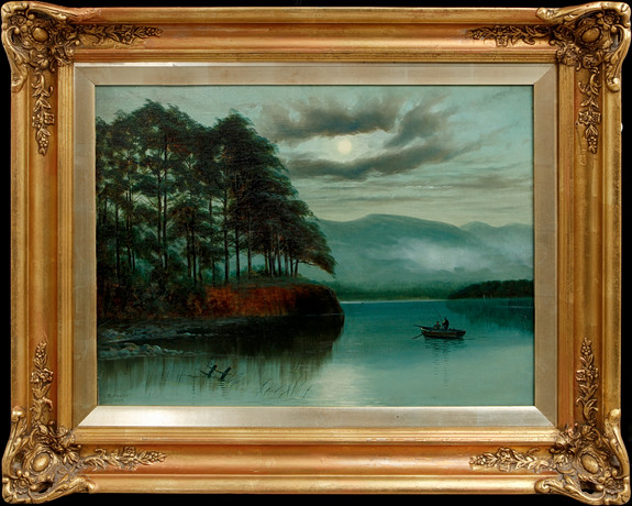 OIDENTIFIERAD KONSTNÄR. Sjölandskap med fiskare, olja på duk, signerad ...