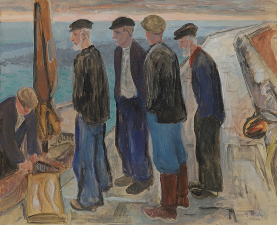 GUNNAR S MALM (1909-1986). Fiskare vid kaj, blandteknik, signerad ...