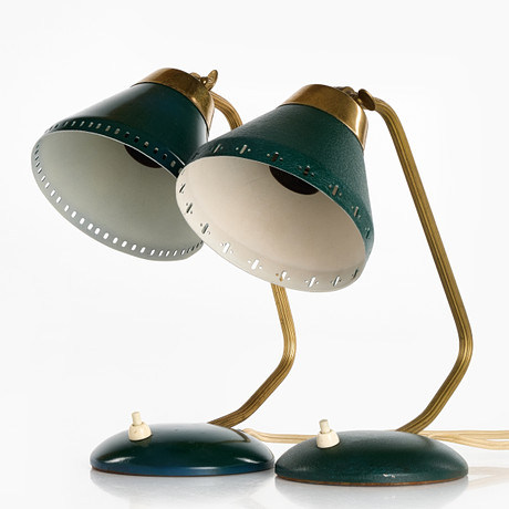 A pair of wall/table lamps, metal and brass, EWÅ, Värnamo, circa mid ...