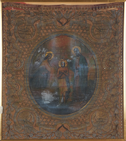 FABRIC PAINTING. Motif with the baptism of Jesus, 19th century ...