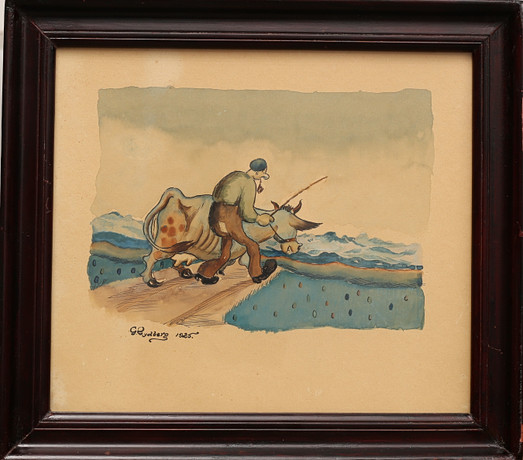 GUSTAF RYDBERG. Gouache, Bonde med mjölkko, signerad G Rydberg, daterad ...