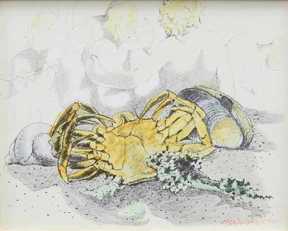 AXEL OLSON. Seated women on beach, offset print, hand signed. Art ...