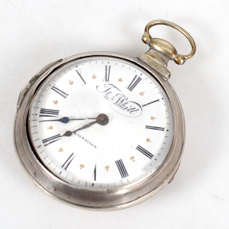Pocket watch, white metal. sk. key puller, “Thomas Whitt, London”. 19th ...