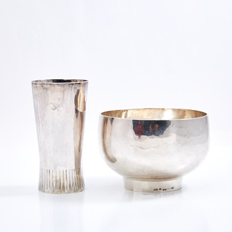 MARTIN ÖHMAN. Bägare samt skål, silver, Lycksele 1960 samt 1969, hamrat ...