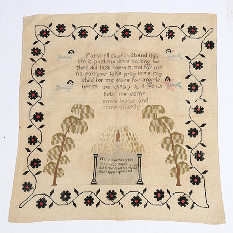 A MOURNING SAMPLER DATED 1844. Carpets & Textiles - Textiles - Auctionet