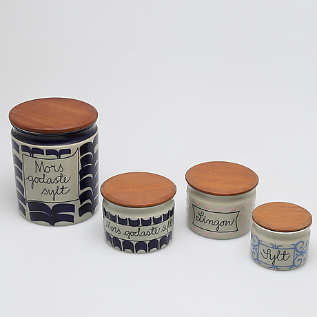 BURKAR i porslin, 4 st, bl a "Mors Godaste sylt", Marianne Westman ...