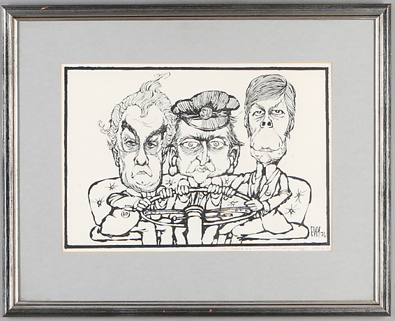 EWERT KARLSSON. Al volante, caricatura en tinta, firmada y fechada 76 ...