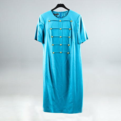 LOUIS FÈRAUD (1921-1999) France, Dress in turquoise linen texture with ...