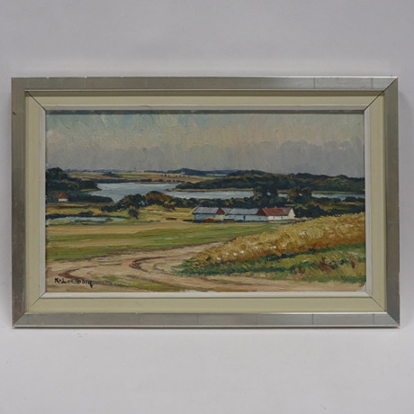 KARL LUNDBORG. OLJA PÅ DUK, MOTIV FRÅN ASBJER, BÖRRINGESJÖN, 24X42CM ...