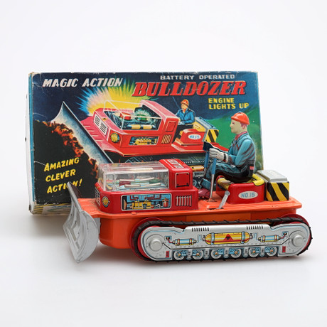 MAGIC ACTION BULLDOZER, plåtleksak, Japan, 1960-tal. Leksaker ...